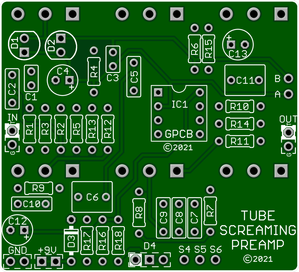 Tube Screaming Preamp v2 w/ 3 Band Active Tone Control – GuitarPCB